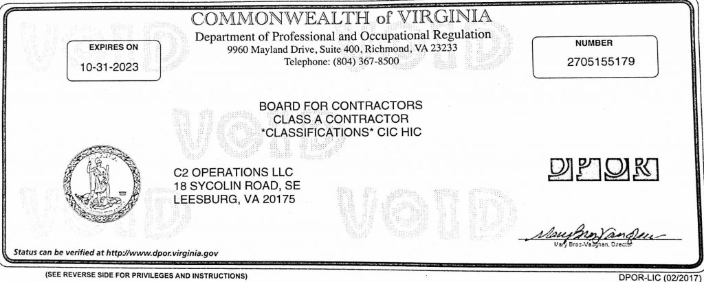 Licensed & Insured | C2 Operations | Leesburg, VA